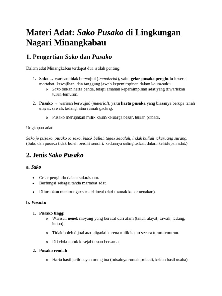 Makna Sako Pusako dalam Adat Minangkabau | PDF