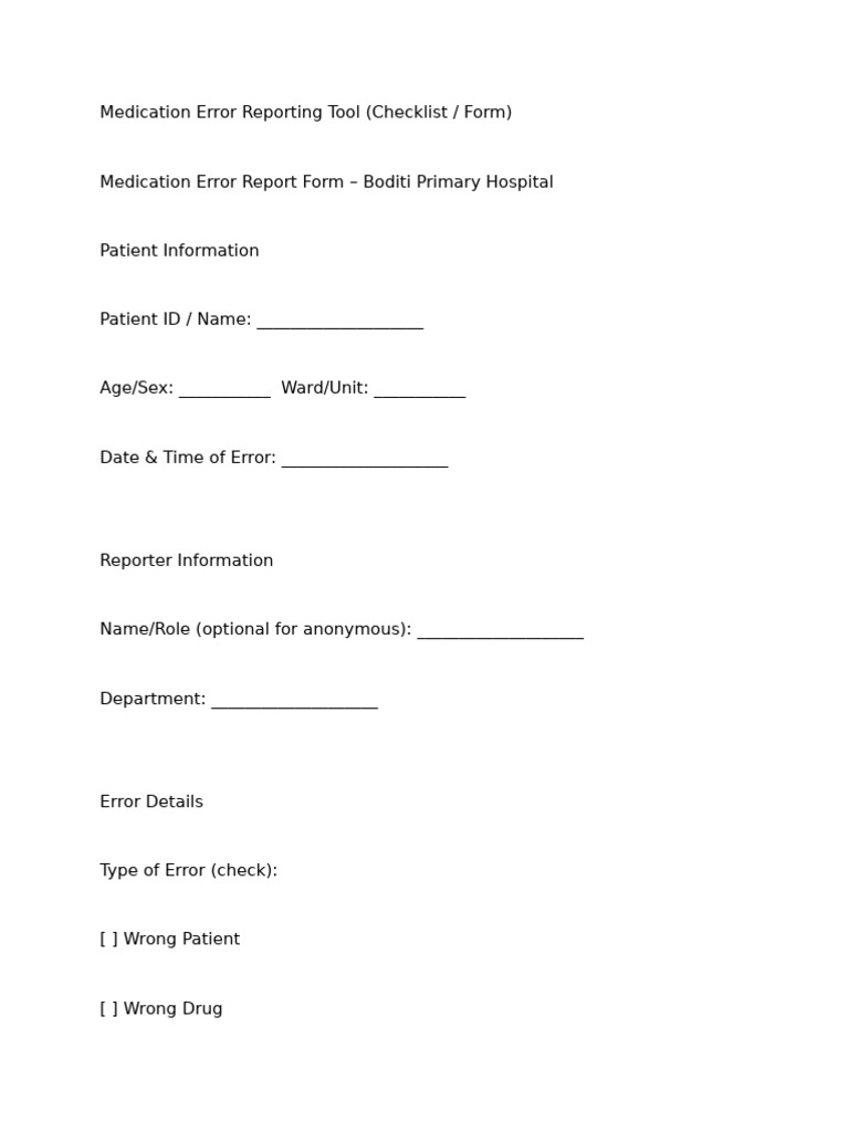 Medi Error Reporting Format | PDF