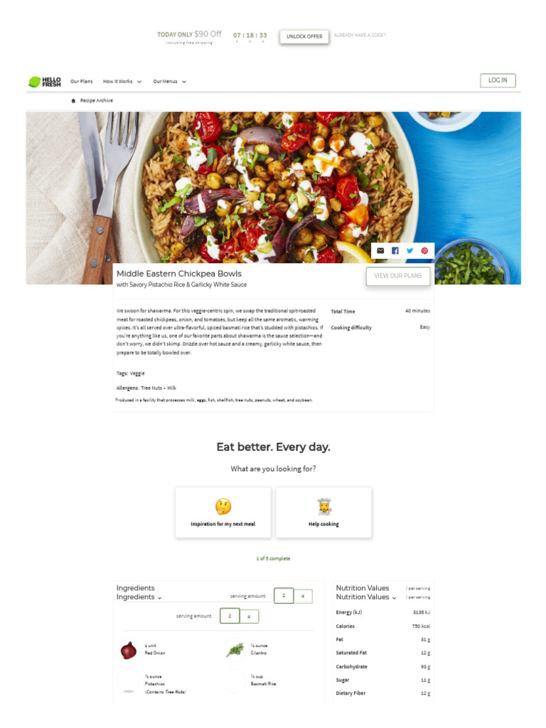 Middle Eastern Chickpea Bowls Recipe - HelloFresh | PDF | Tablespoon | Meal