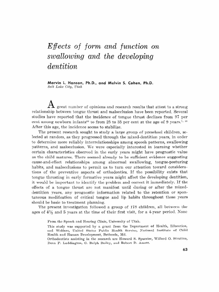 Effects of Form and Function On Swallowing and The Developing Dentition ...