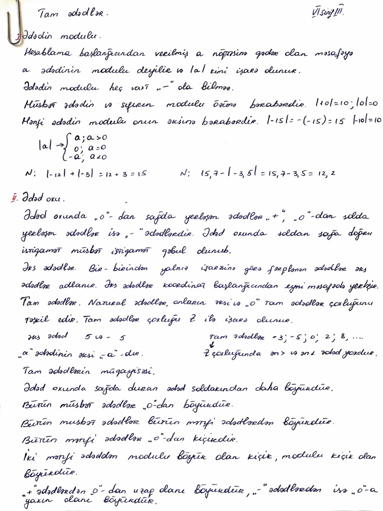 VI Sinif Qayda IV. Tam ƏDƏDLƏR | PDF