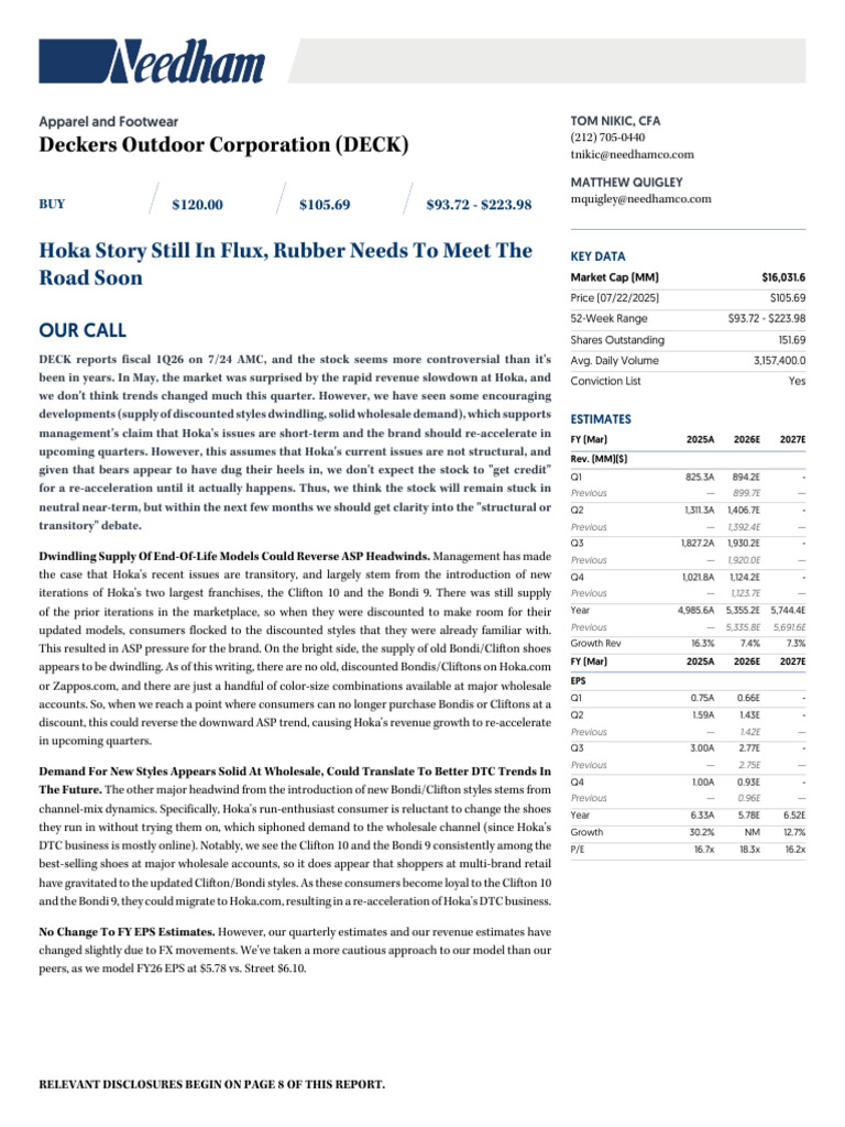 Needham DECK Hoka Story Still in Flux, Rubber Needs To Meet The Road | PDF | Brand | Retail