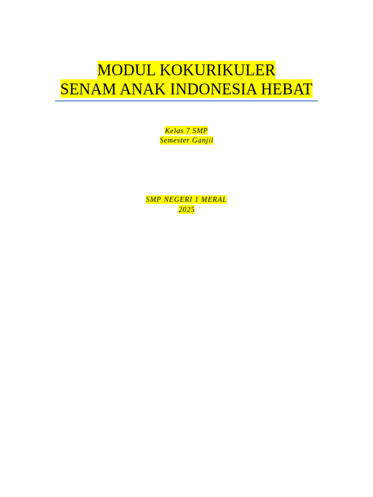 Modul Kokurikuler Senam Anak Indonesia Hebat | PDF