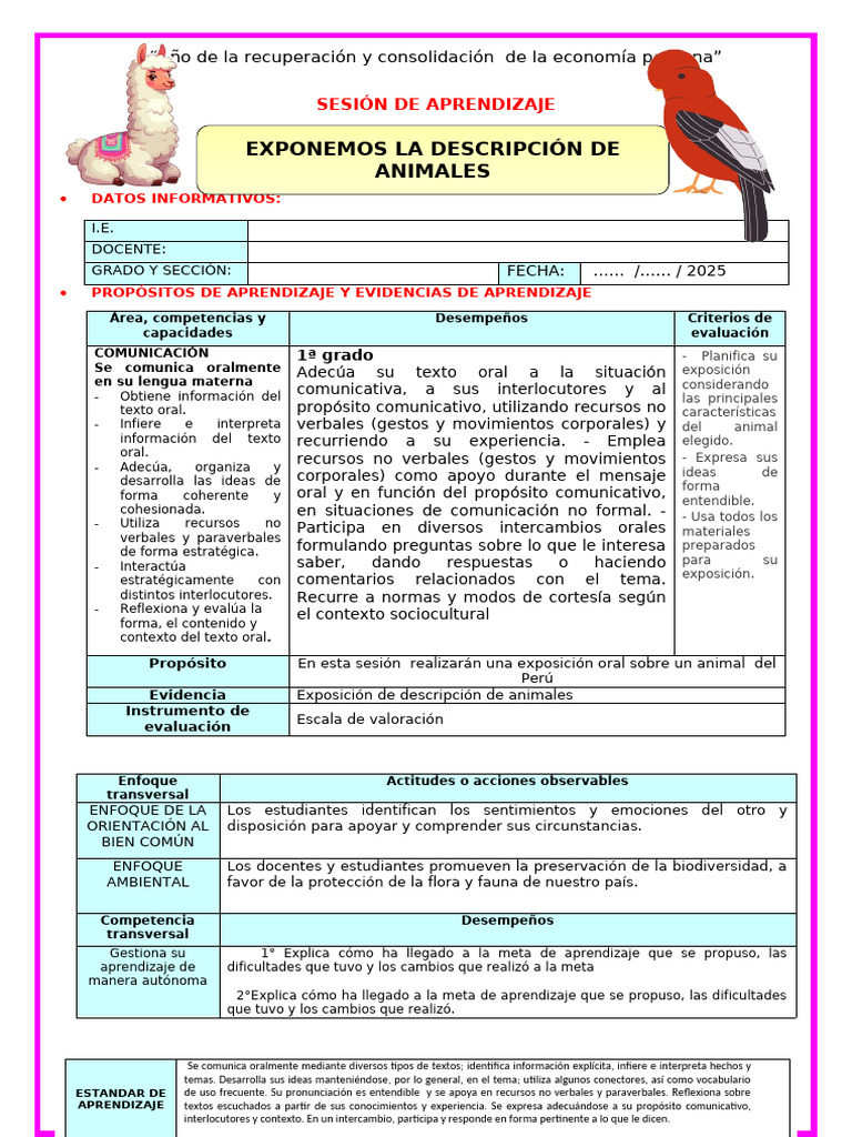 Sesion Com Exponemos La Descripción de Animales | PDF | Aprendizaje ...