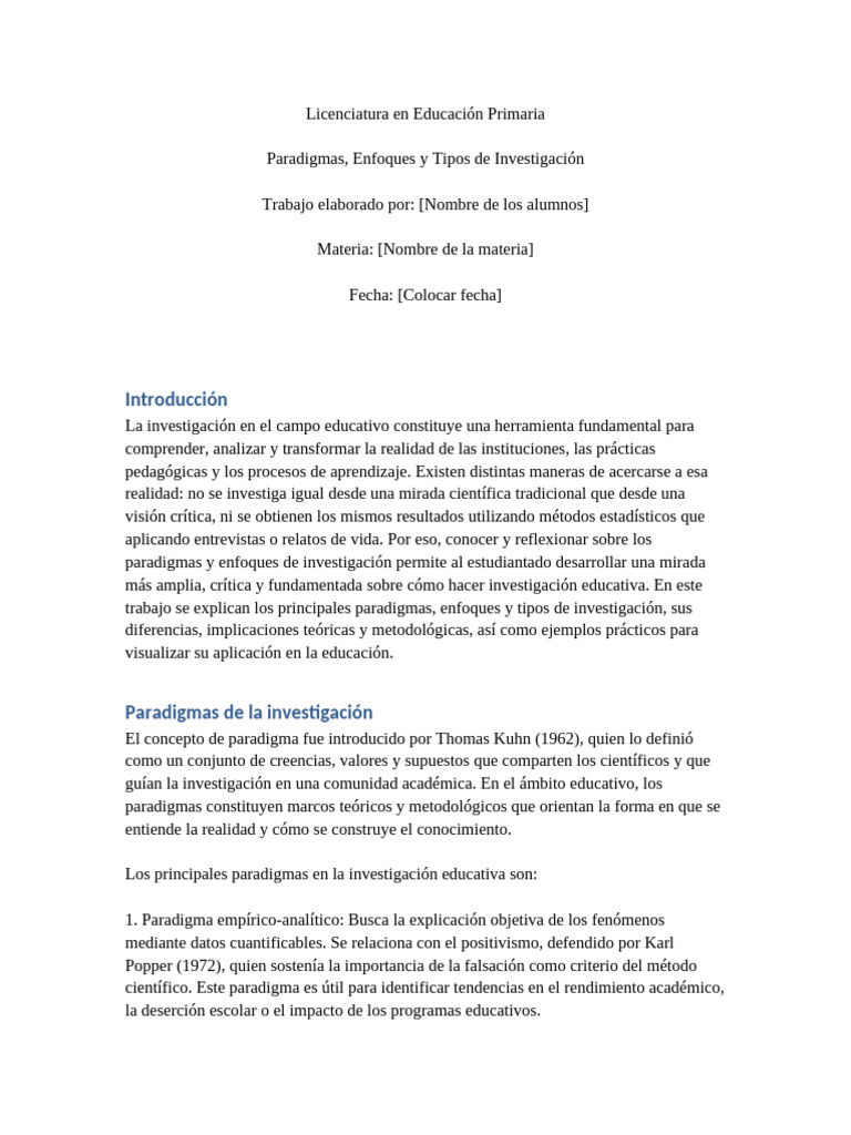 Paradigmas Enfoques Tipos Investigacion | PDF | Paradigma | Método ...