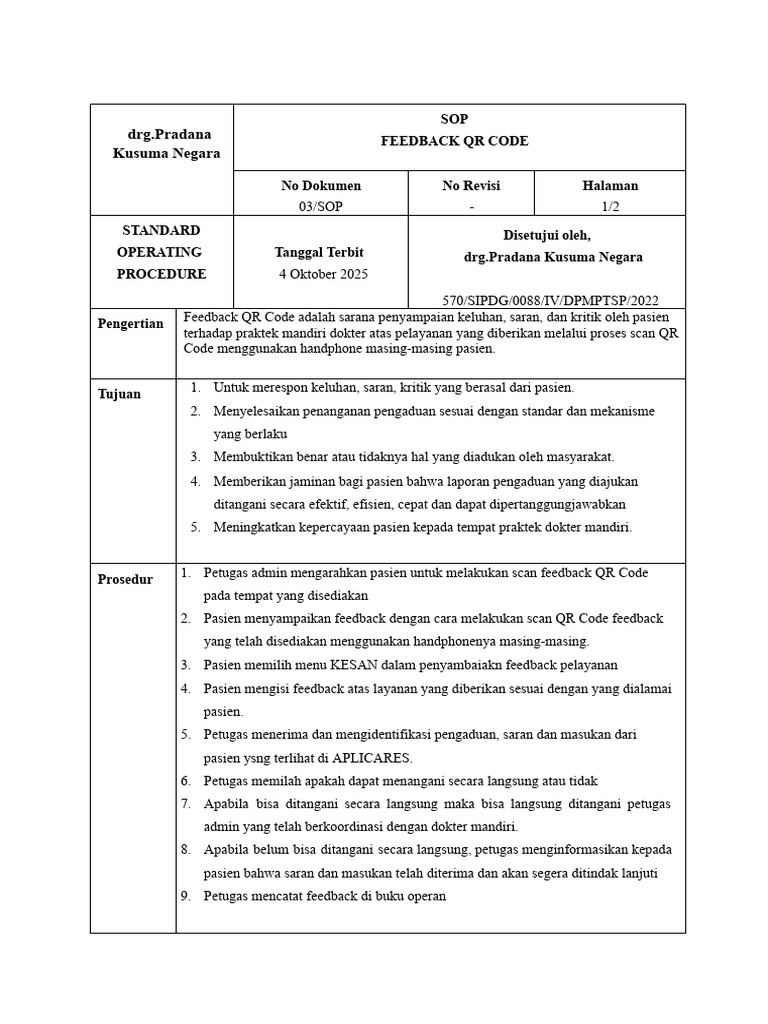 Sop Feedback QR Code | PDF