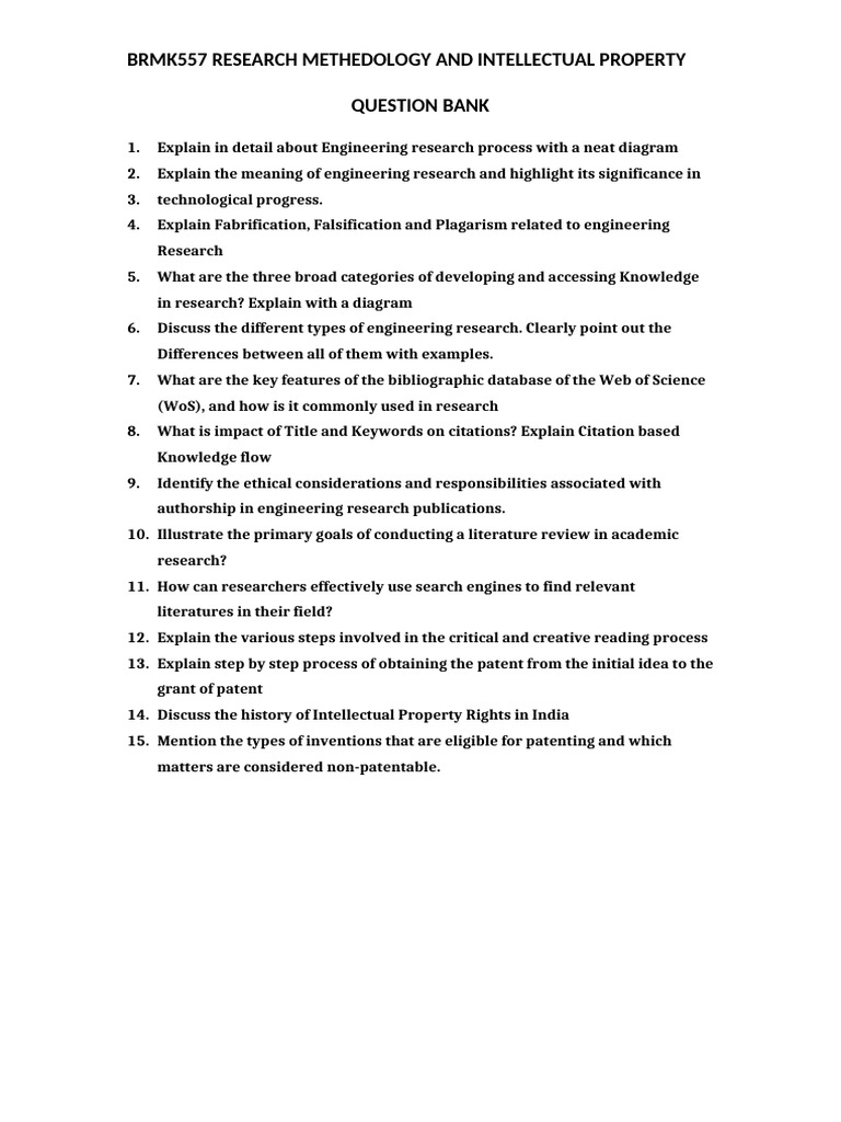 Engineering Research & IP Question Bank | PDF