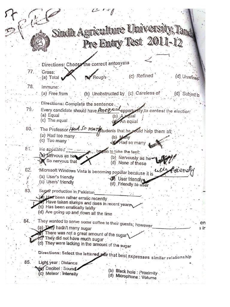 2011-12 Past Paper of SAU Tando Jam (1) - 1 | PDF