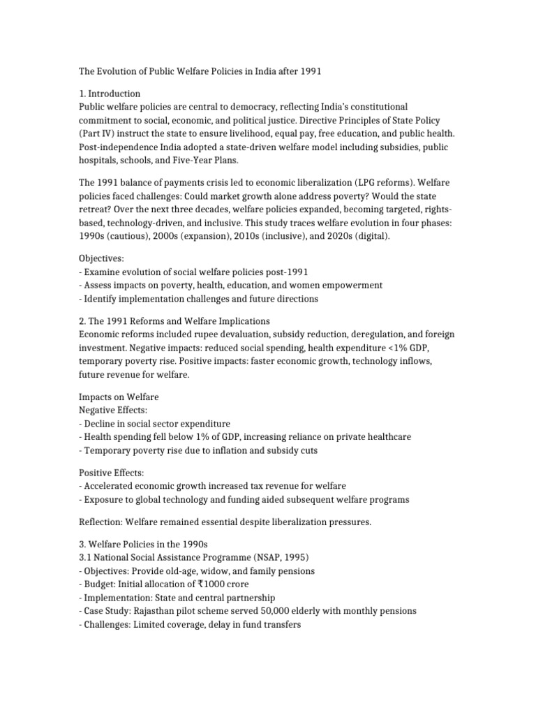 Full Expanded Public Welfare Policies India 1991 | PDF | Economies ...