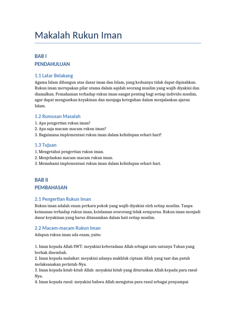 Makalah Rukun Iman dalam Islam | PDF