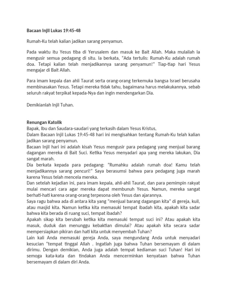 Bacaan Injil Lukas 19 | PDF