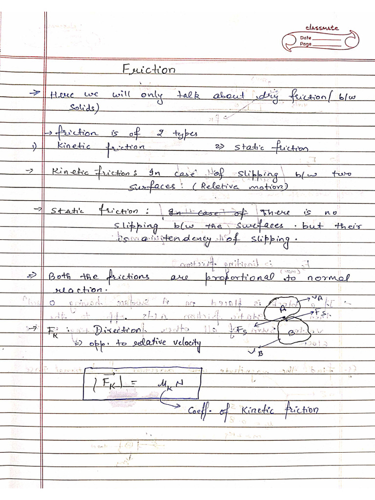 12th Class Note Book Physics (Friction) | PDF
