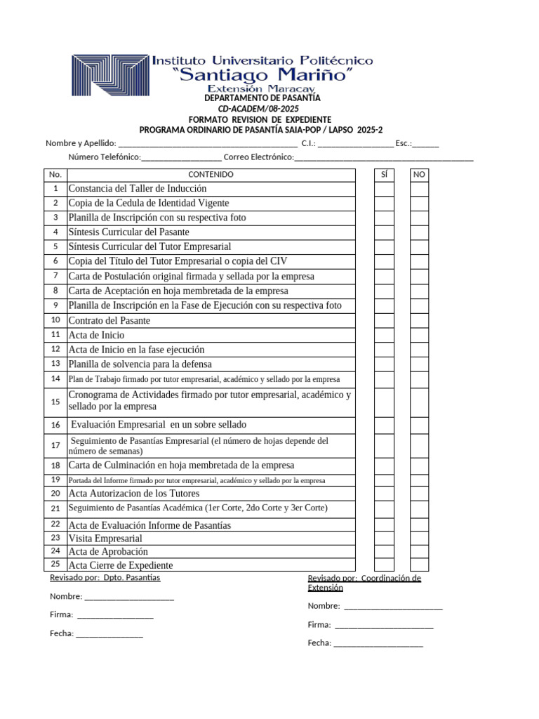 7-Formato de Chequeo Expediente Pop 2025-2 | PDF