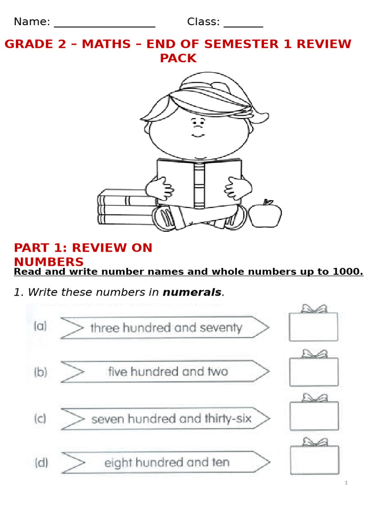 Grade 2-Maths-EOS1 Review Pack | PDF