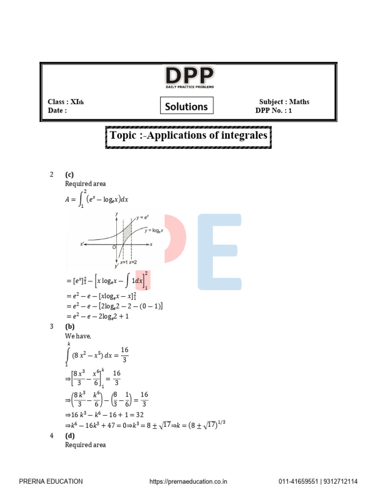 Application of Integrals Dpp1 Solutions | PDF | Complex Analysis ...