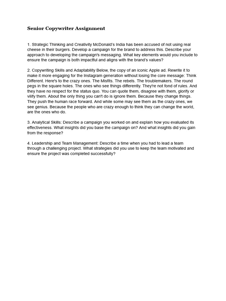 Senior Copywriter Campaign Strategies | PDF