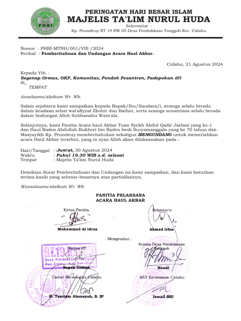 Undangan Haul Akbar Tuan Syekh 2024 | PDF