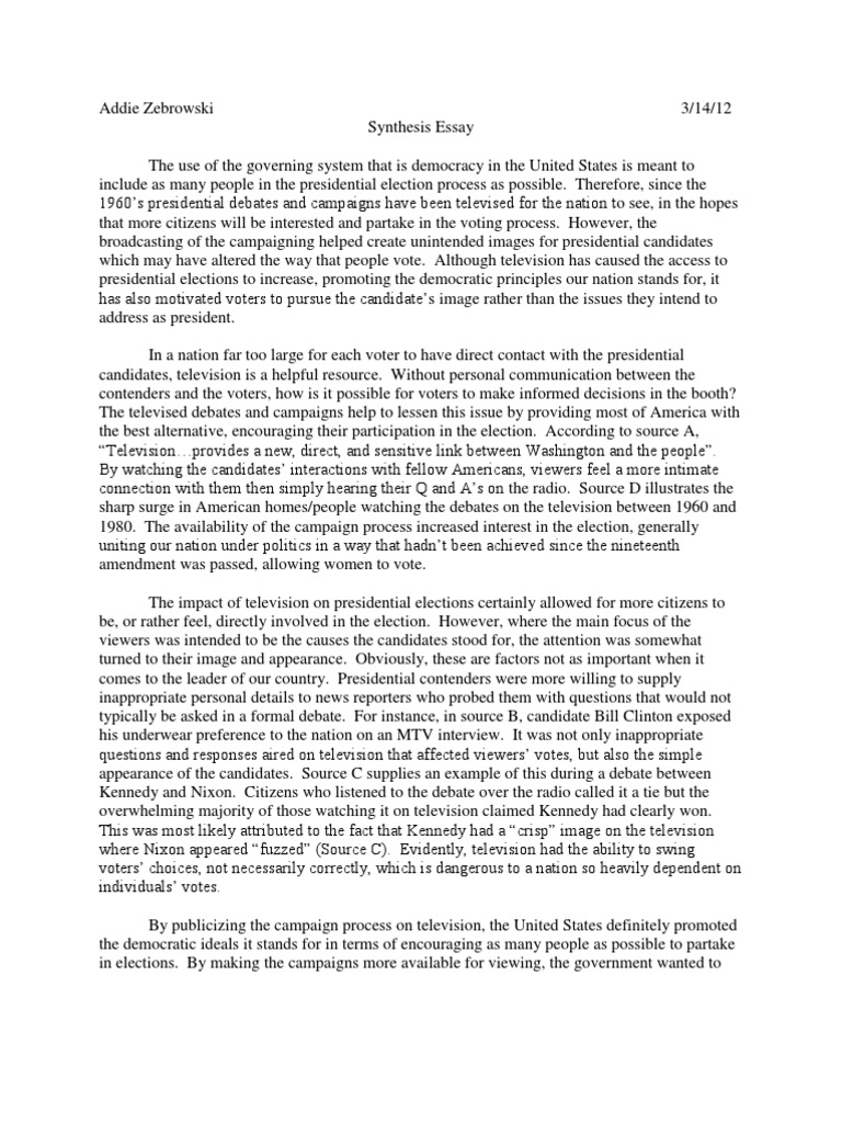 AP Lit Synthesis Essay - Role of TV On Pres. Elections | PDF | United ...