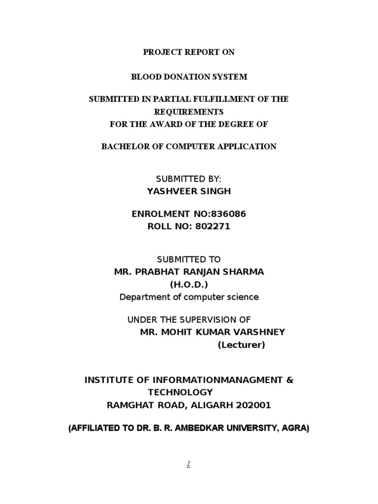 Blood Donation System Project Report | PDF | Basic | Digital Technology