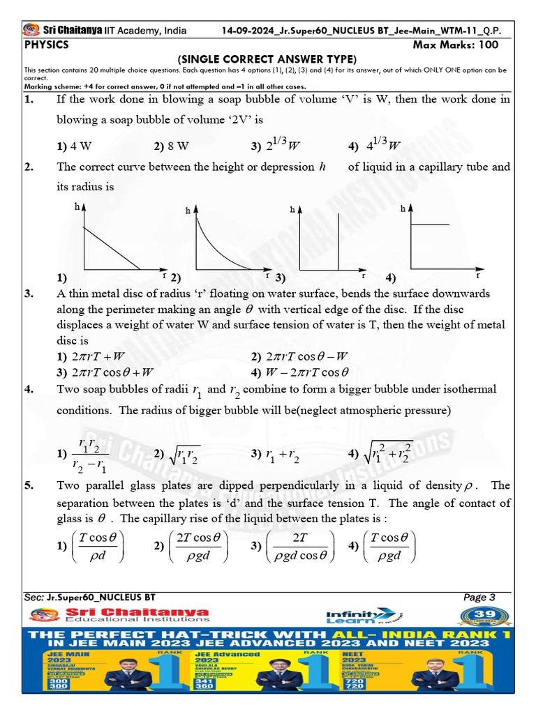 Physics Max Marks: 100 (Single Correct Answer Type) : IIT Academy ...