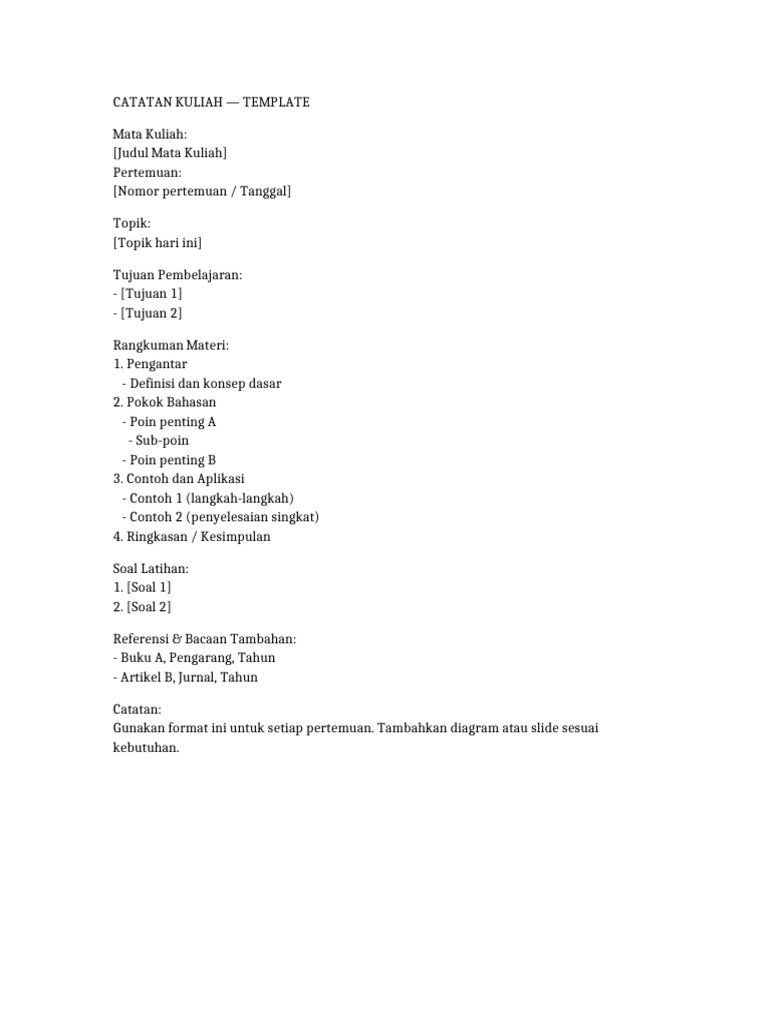 Catatan Kuliah Template | PDF