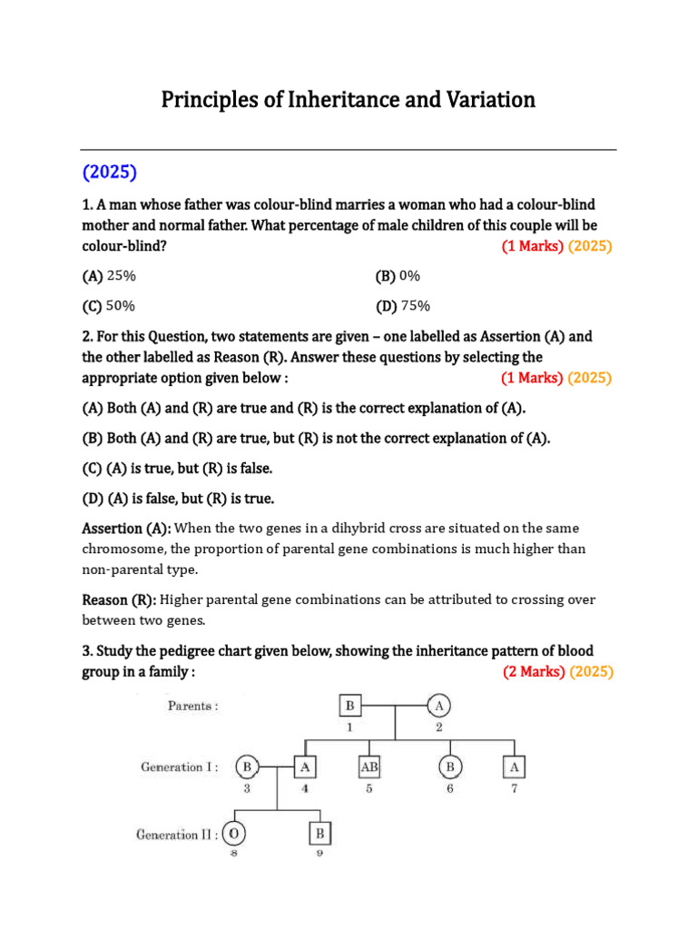 Inheritance and Variation Principles Exam Guide | PDF | Dominance ...