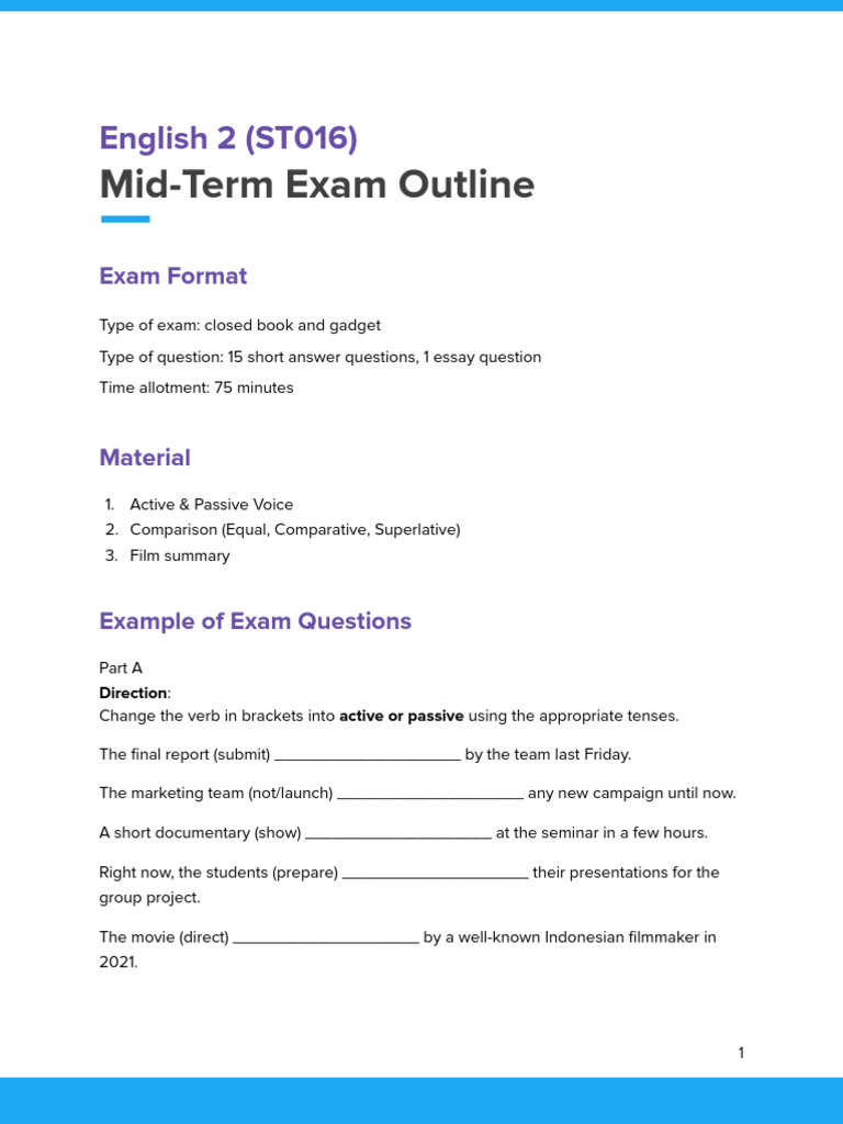 Mid-Term Exam Outline (ST016) | PDF