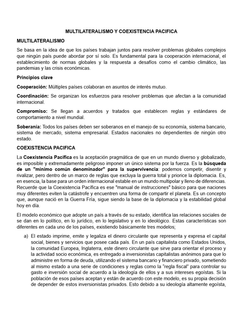 Multilateralismo y Coexistencia Pacífica | PDF | Guerra Fría | Capitalismo