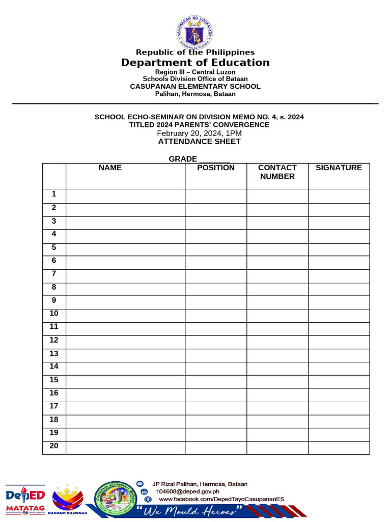 Attendance Sheet Parents Convergence | PDF