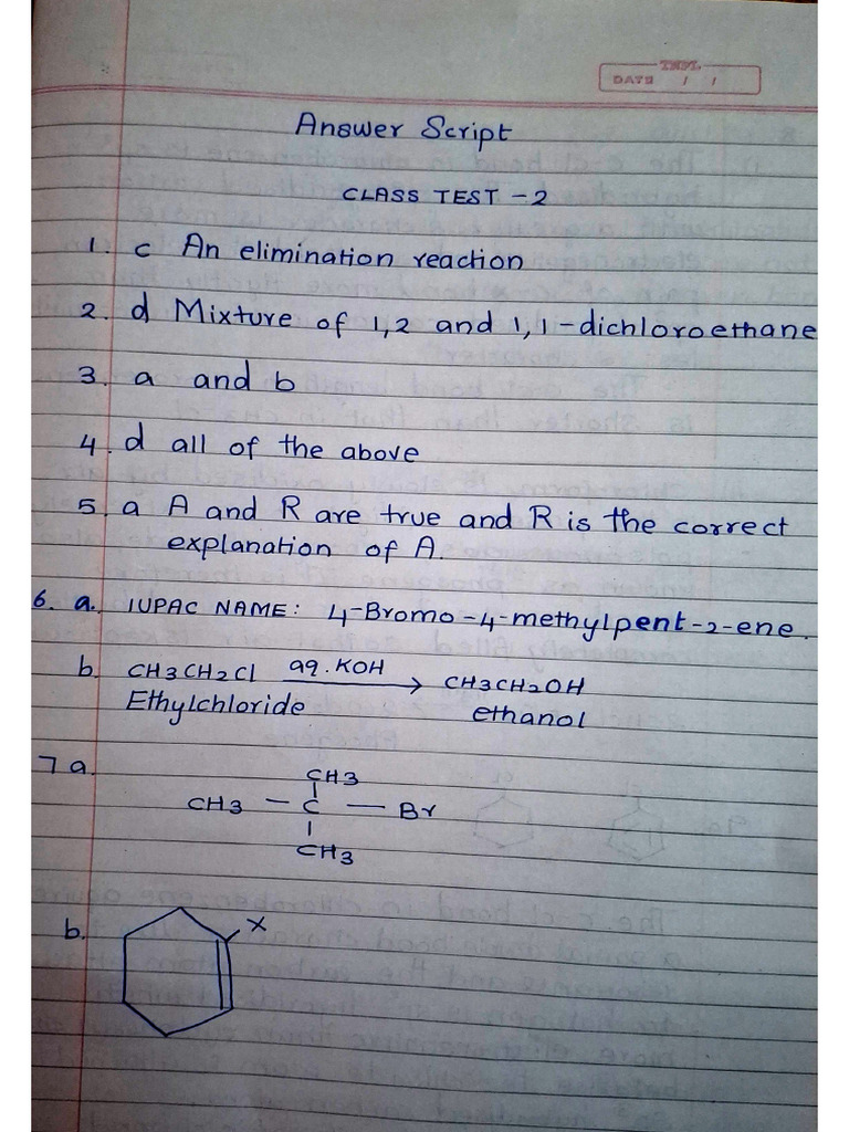Chemistry Class Test 2 Answer Script | PDF