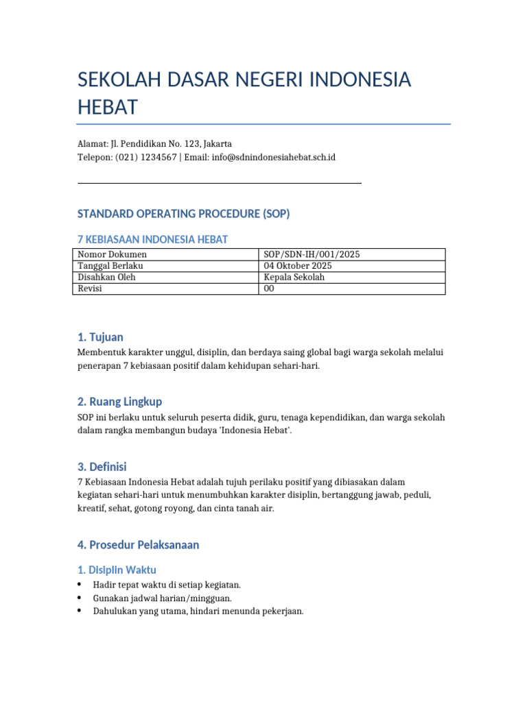 SOP 7 Kebiasaan Anak Indonesia Hebat | PDF