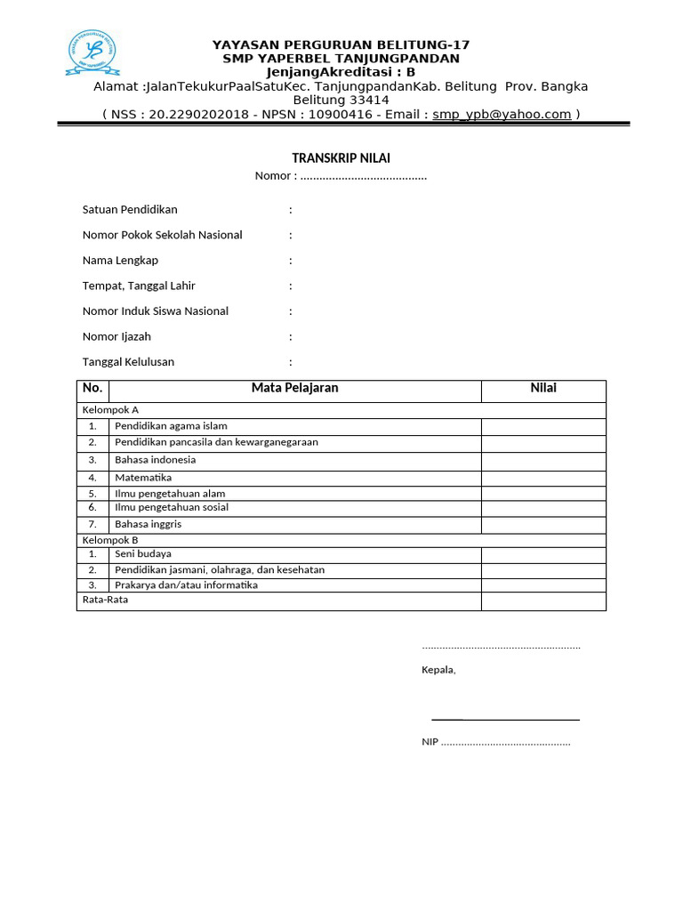 Transkrip Nilai 2025 | PDF