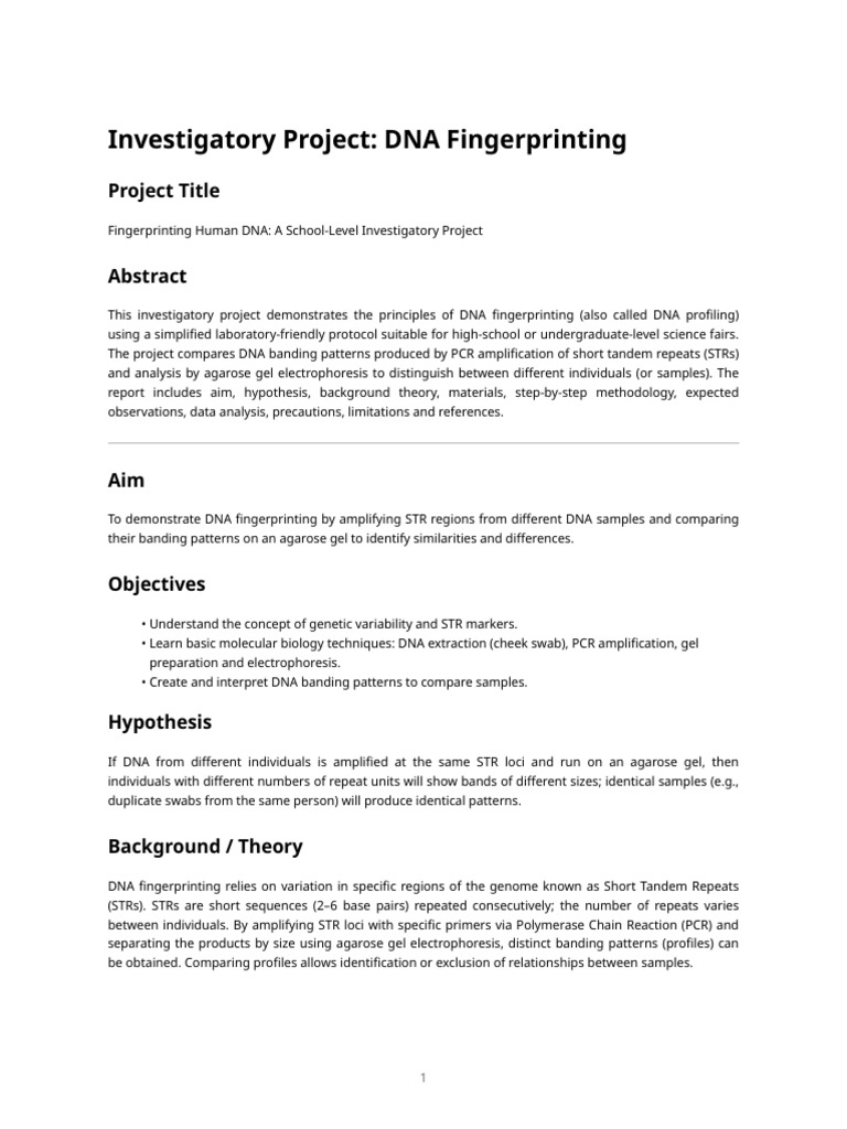 DNA Fingerprinting Project for Students | PDF | Microsatellite | Gel Electrophoresis