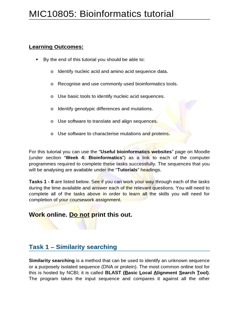 MIC10805 Bioinformatics Tutorial Updated 20 Sep 2022 | PDF | Nucleic Acid Sequence | Sense ...