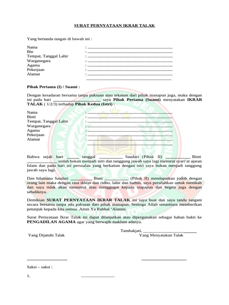 Surat Ikrar Talak dalam Islam | PDF