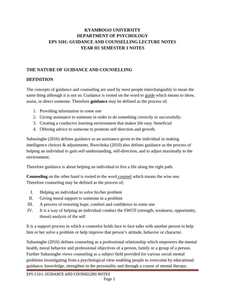 Guidance and Counseling Overview Notes | PDF | Counseling Psychology ...
