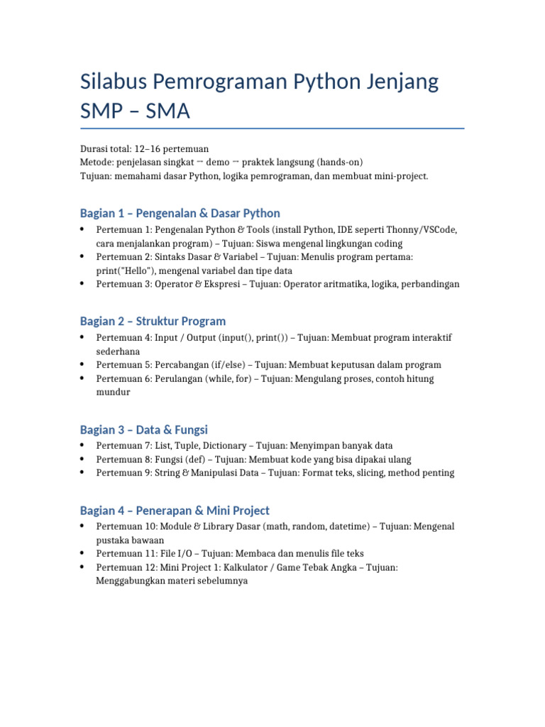 Silabus Python SMP SMA | PDF