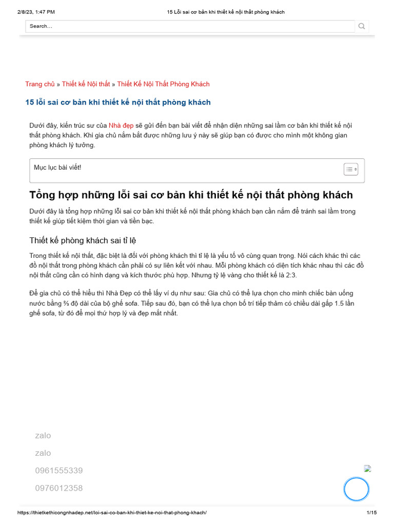 15 Lỗi Sai Cơ Bản Khi Thiết Kế Nội Thất Phòng Khách | PDF