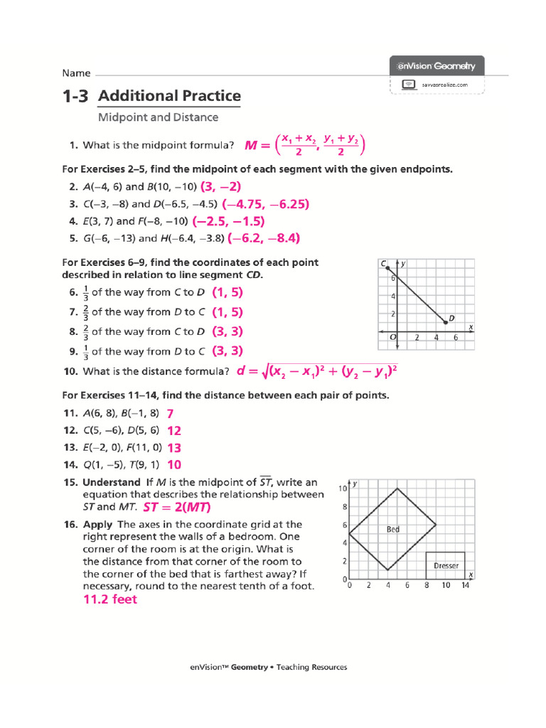 Geometry 1-3 Additional Practice Answer Key | PDF