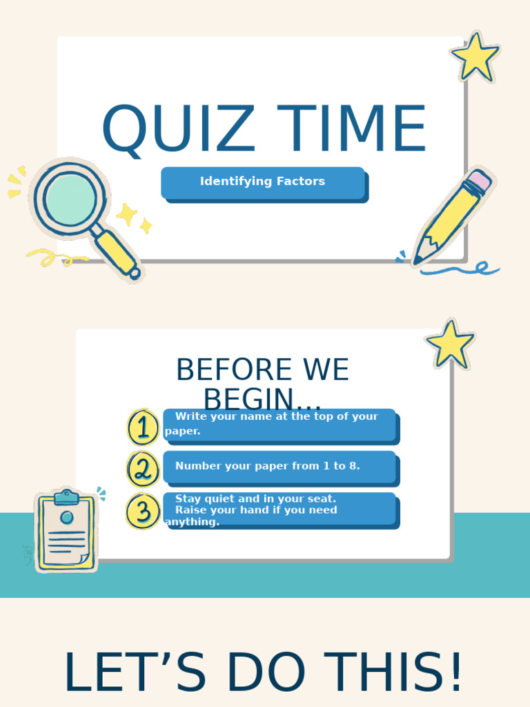 Identifying Factors Math Quiz Presentation Slides in Blue and Yellow ...