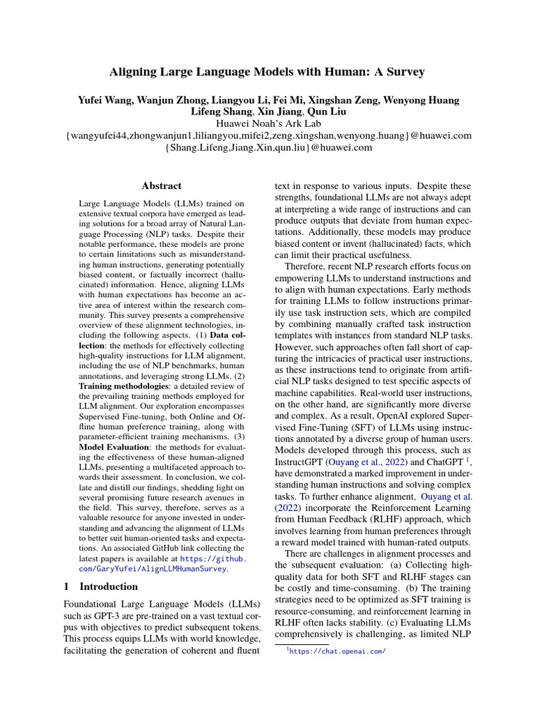 Aligning Large Language Models With Human | PDF | Cognitive Science | Computational Neuroscience