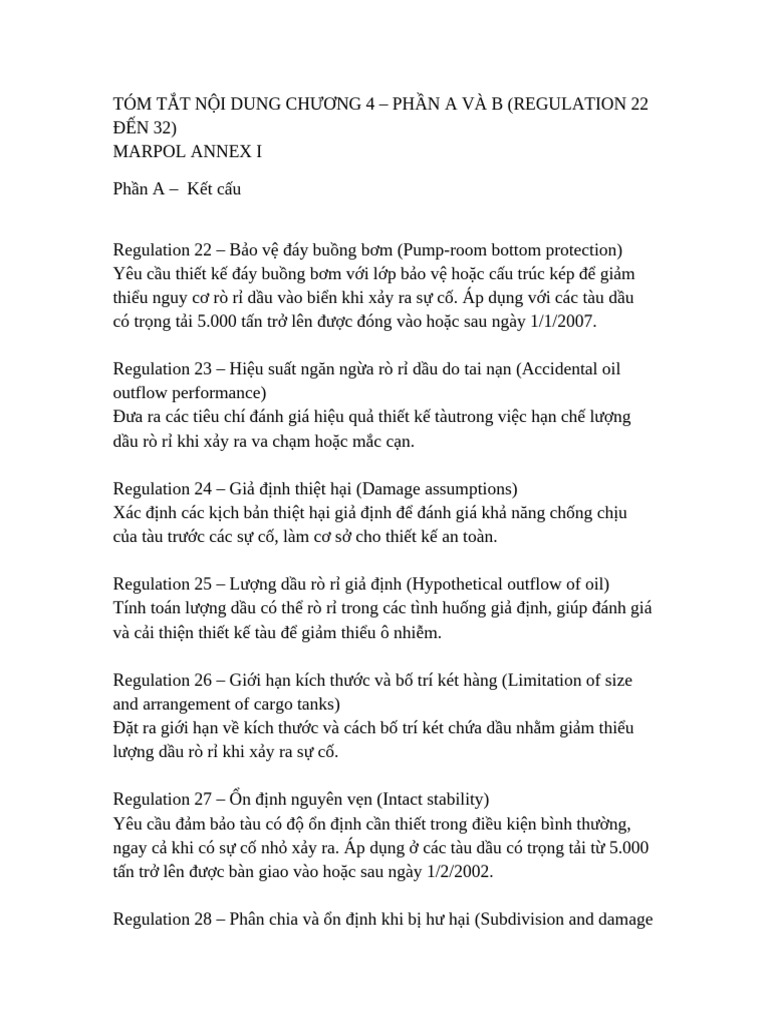 Marpol Annex I Regulations 22 To 32 | PDF