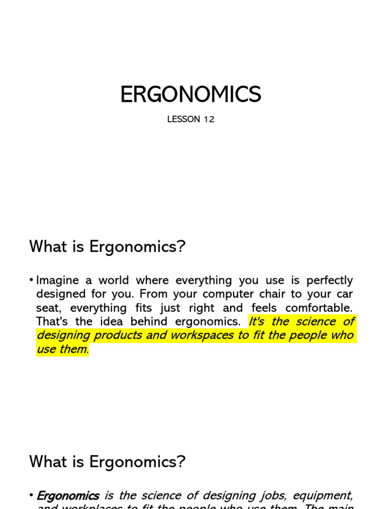 TVLC 2 Lesson 12 Ergonomics | PDF | Chair | Employment