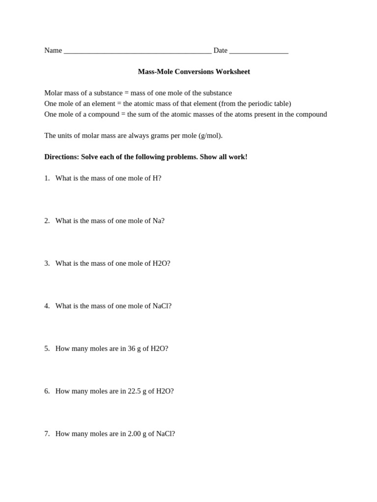 Activity Mass To Mole | PDF