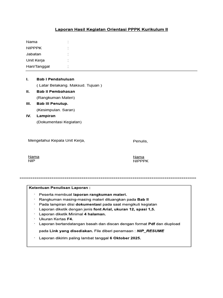 Ketentuan Resume Orientasi PPPK Kurikulum II 2025 | PDF