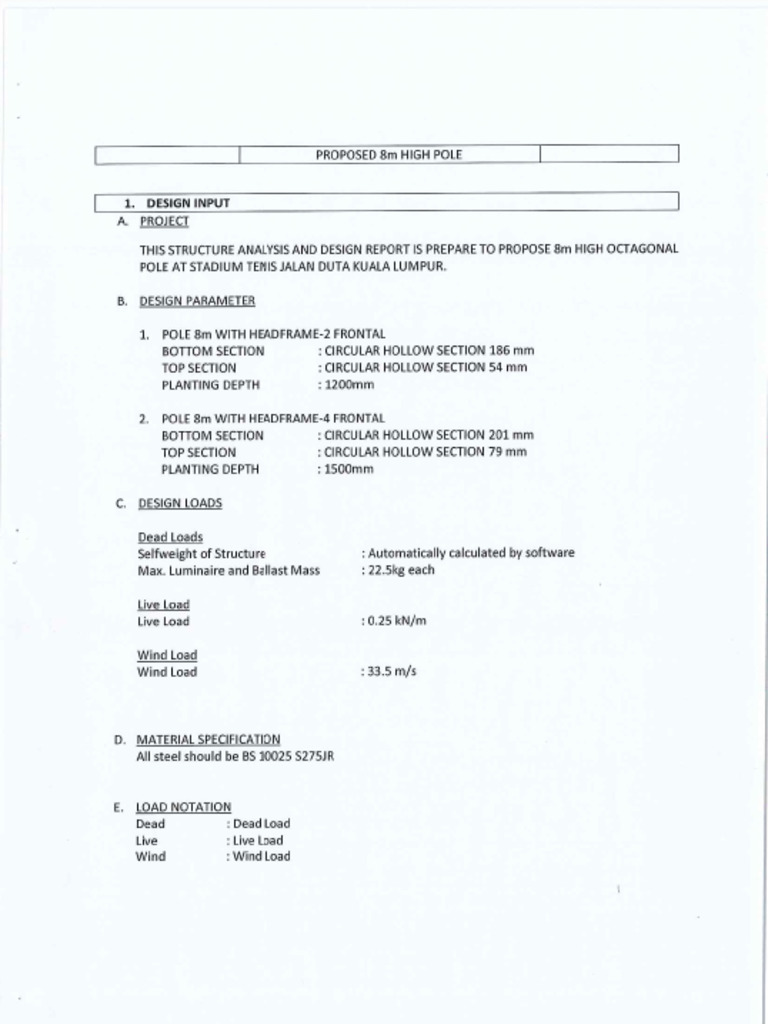 Calculation For 8m High Pole 1 | PDF