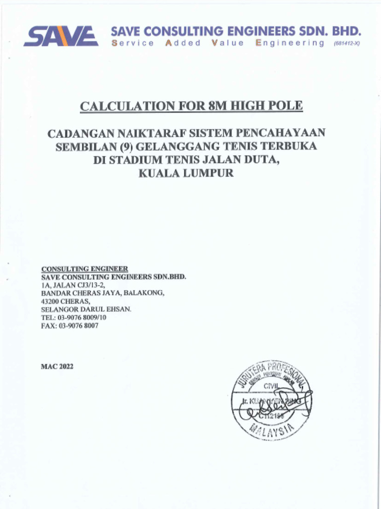 Save Consultant Calculation For 8m High Pole | PDF