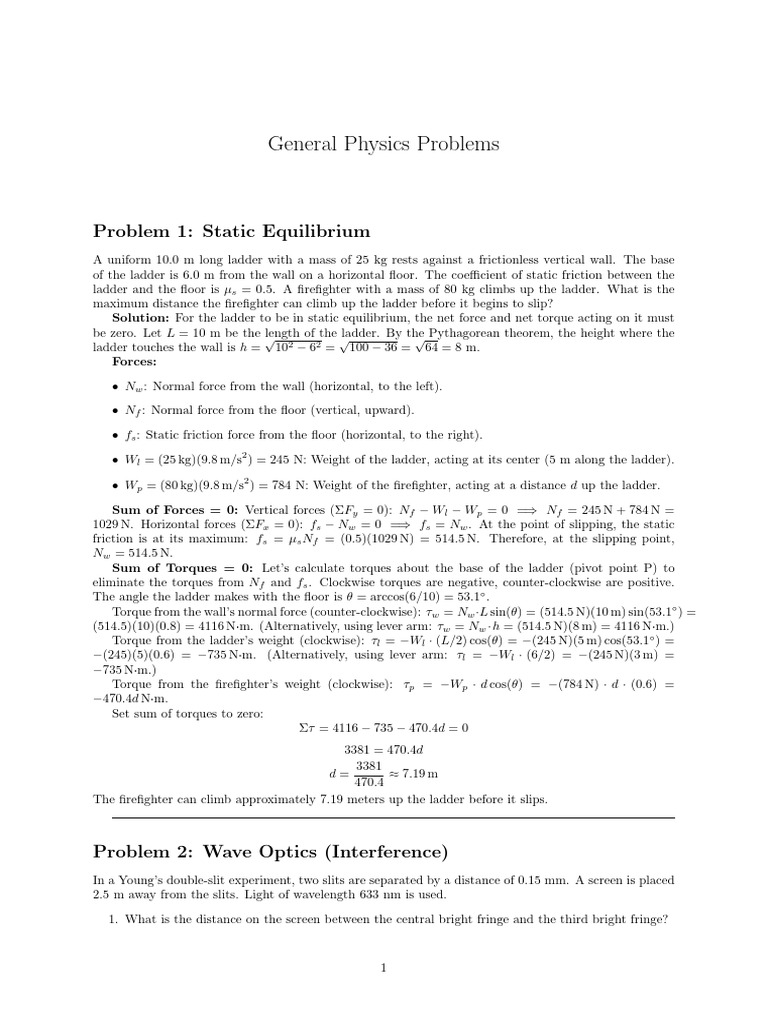 General Physics Problem | PDF | Force | Wavelength