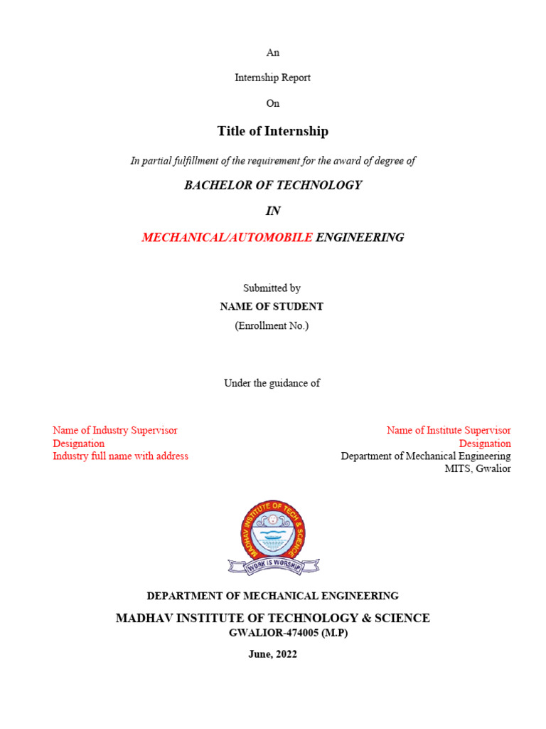 Internship Report Format May-June 2022 | PDF