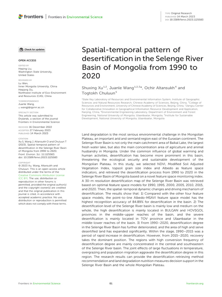 Spatial-Temporal Pattern of Desertification in The | PDF | Mongolia | Environmental Degradation